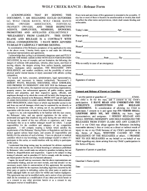 Fillable Online WOLF CREEK RANCH - Release Form Fax Email Print - pdfFiller