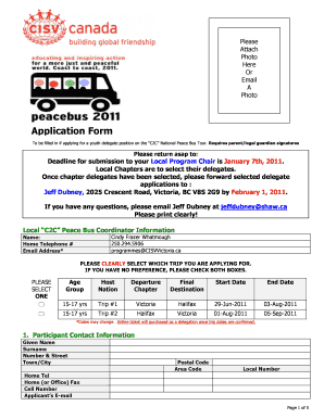 Fillable Online 2011 National C2C Peace Bus - Delegate Application Form ...