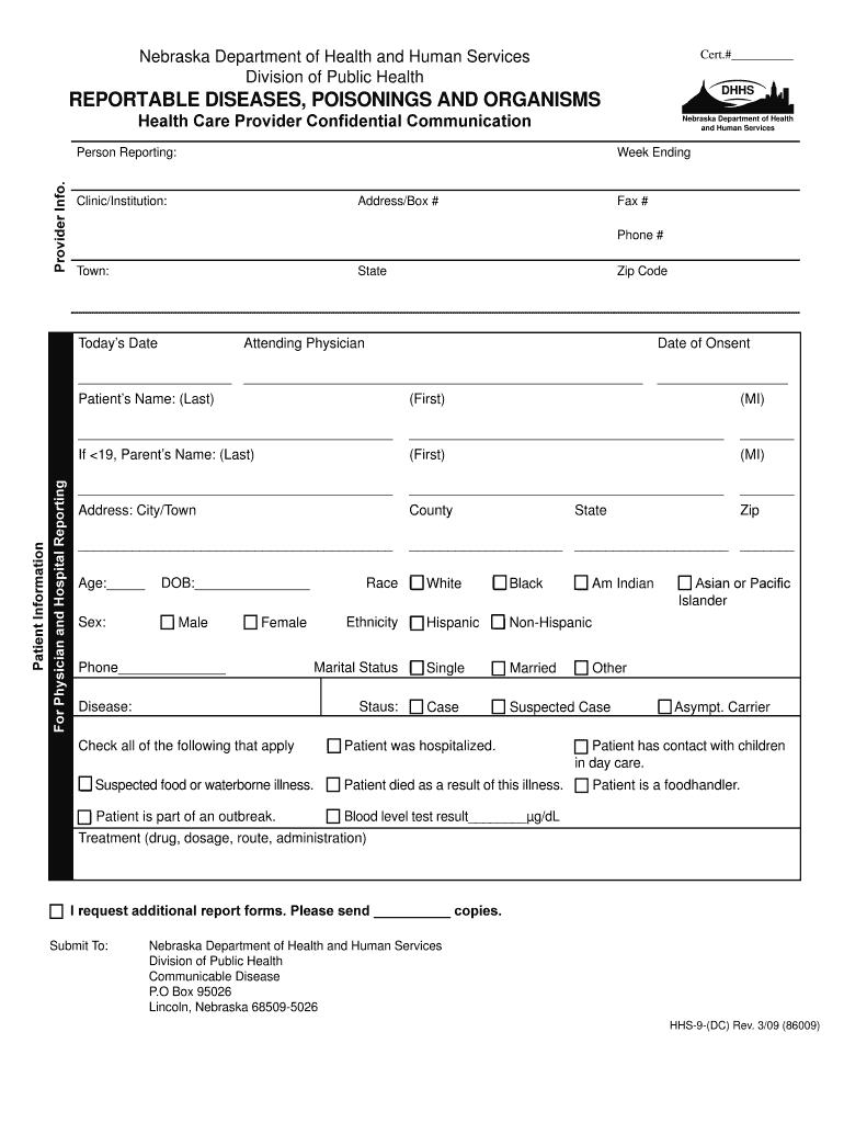 Fillable Online dhhs ne Repotable Diseases, Poisonings and Organisms ...