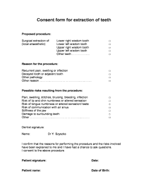 Fillable Online ethicaredental co Consent form for extraction of teeth ...