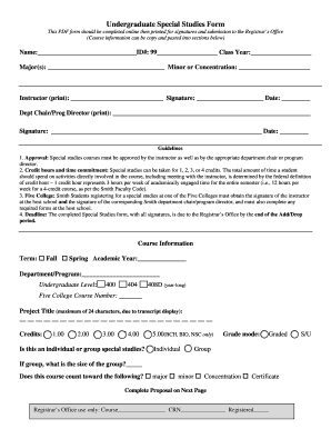 Fillable Online smith Undergraduate Special Studies Form Fax Email ...