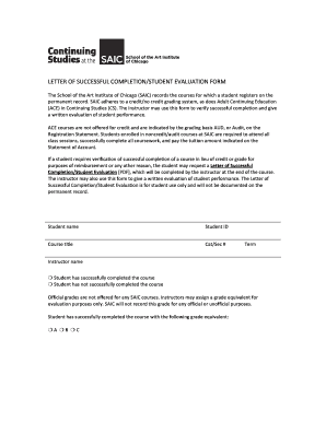 Fillable Online saic LETTER OF SUCCESSFUL COMPLETION/STUDENT EVALUATION FORM Fax Email Print ...