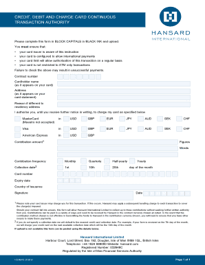 Fillable Online Credit, debit and charge card continuous transaction ...