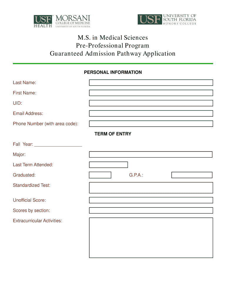 Fillable Online honors usf Honors College Secondary Application Fax Email Print - pdfFiller