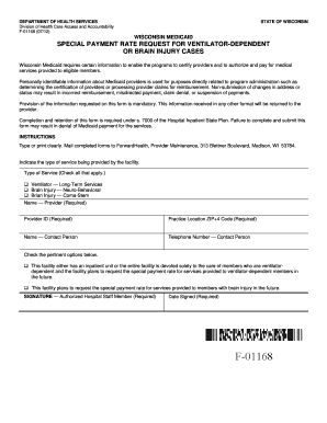 Fillable Online dhs wisconsin Special Payment Rate Request for ...