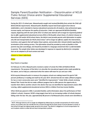 Fillable Online Sample Parent/Guardian Notification Discontinuation of ...