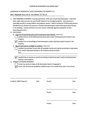 Fillable Online ADDENDUM REGARDING LEAD-BASED PAINT ADDENDUM TO ... Fax ...
