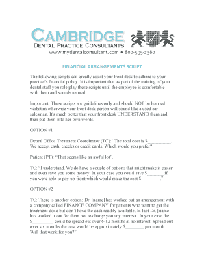 Fillable Online DENTAL OFFICE FINANCIAL ARRANGEMENTS SCRIPT Fax Email ...