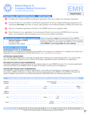 Fillable Online nremt TRADITIONAL EMR RECERTIFICATION INSTRUCTIONS ...
