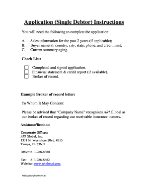 Fillable Online Application (Single Debtor) Instructions Fax Email ...