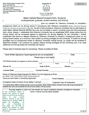 Fillable Online www1 villanova Policy: Motor Vehicle Record Fax Email Print - pdfFiller