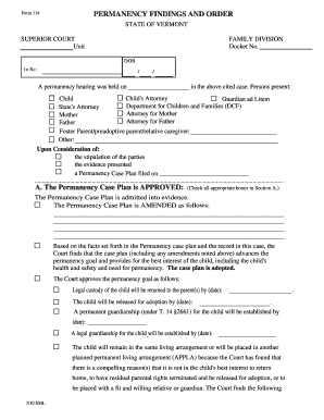 Fillable Online vermontjudiciary PERMANENCY FINDINGS AND ORDER Fax ...