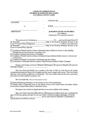 Fillable Online domestic cuyahogacounty (with separation agreement and ...