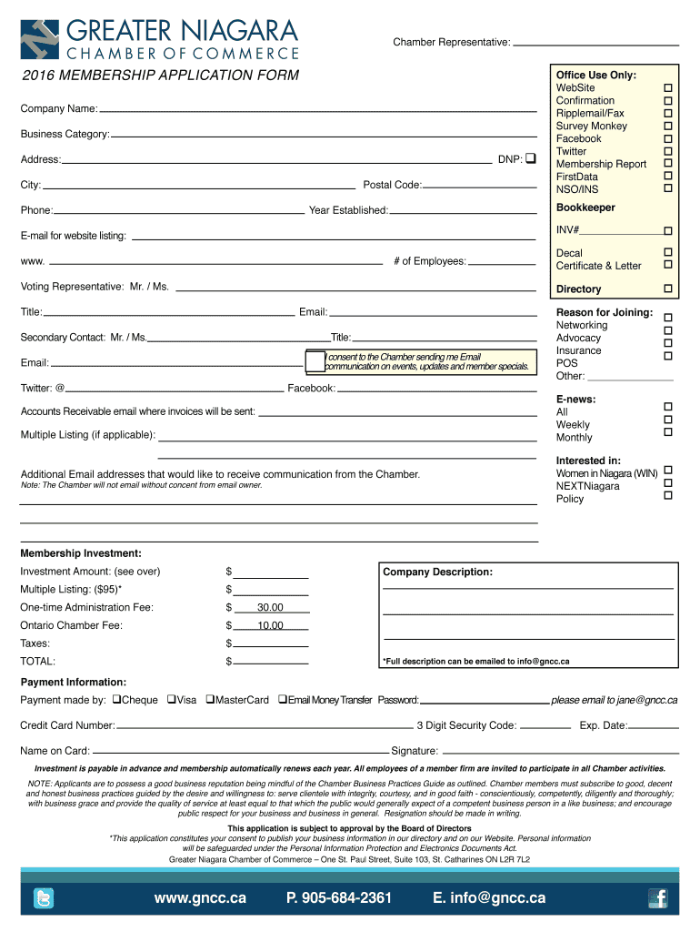 Fillable Online gncc fillable membership form - Greater Niagara Chamber ...