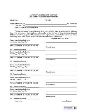 Fillable Online AND ASSENT TO PROBATE INSTANTER Fax Email Print - pdfFiller
