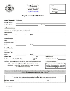 Fillable Online phoenixville Property Transfer Permit Application Fax ...