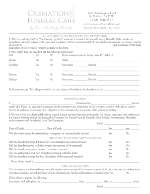 Fillable Online Cremation & Funeral Care Pittsburgh PA Cremation ...
