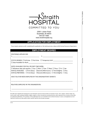 Fillable Online straithhospital APPLICATION FOR EMPLOYMENT ...