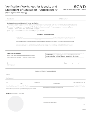 Fillable Online scad Verification Worksheet for Identity and Statement ...