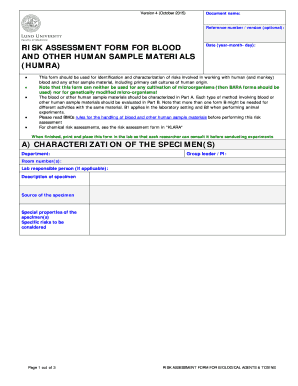 Fillable Online risk assessment form for blood and other human sample ...