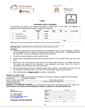 Fillable Online 23 FORM 7 TEMPORARY BOOTH PERSONNEL Fax Email Print ...