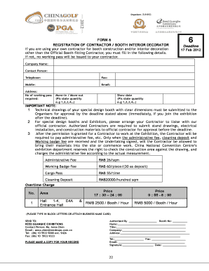 Fillable Online 22 FORM 6 REGISTRATION OF CONTRACTOR / BOOTH ... Fax ...