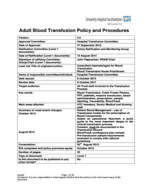 Fillable Online Adult Blood Transfusion Policy and Procedures Fax Email ...