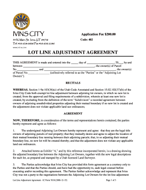 Fillable Online Lot Line Adjustment AgreementIC Form 7018 - the City of ...