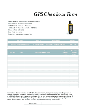 Fillable Online GPS Checkout Form - University of Wisconsin - River ...