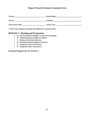 Fillable Online Summative Assessment Form (Domains 1-4) - Mequon ...