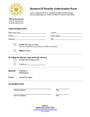 Fillable Online its mnscu Resource25 Security Authorization Form Fax ...