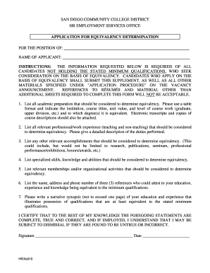 Fillable Online Equivalency Form Front - San Diego Community College ...