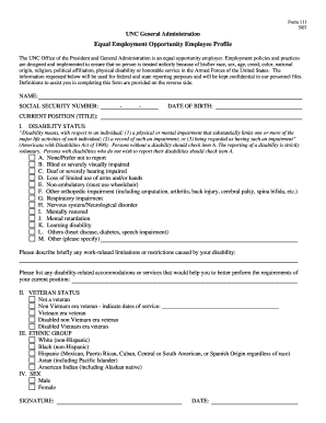 Fillable Online Form 111 - Employee Profile Form - University of North ...