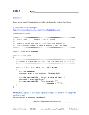 Fillable Online csc villanova Learn about Input/Output, data types in ...