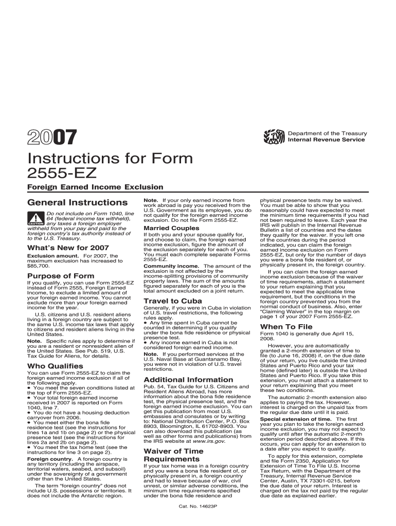 Fillable Online SGM Instructions for Form 2555-EZ Fax Email Print ...