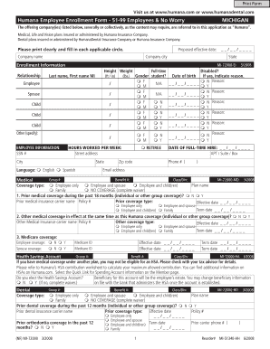 Fillable Online Humana Employee Enrollment Form - 51-99 Employees & No ...