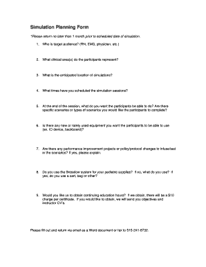 Fillable Online Simulation Planning Form Fax Email Print - pdfFiller