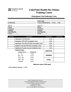Fillable Online Card Order Form(pdf) - UnityPoint Health Fax Email ...