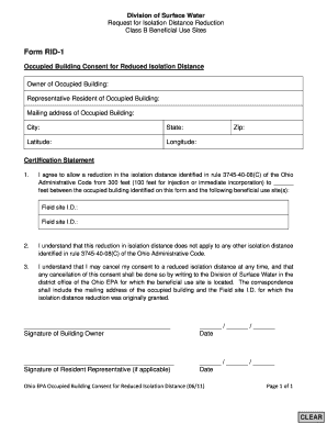 Fillable Online epa state oh Occupied Building Consent for Reduced ...