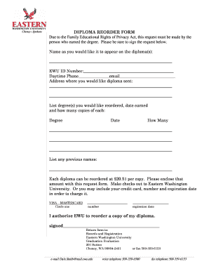 Fillable Online sftp ewu DIPLOMA REORDER FORM Due to the Family ...