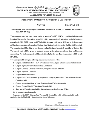 Fillable Online Department of Mass Communication & Journalism Fax Email ...