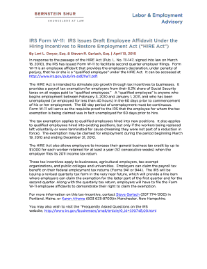Fillable Online Labor & Employment Advisory IRS Form W-11: IRS ...