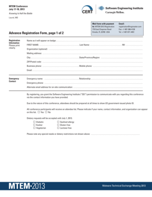 Fillable Online Advance Registration Form, page 1 of 2 - Regmaster.com ...