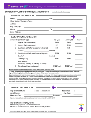Fillable Online envisionconference Envision 07 Conference Registration ...