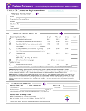 Fillable Online envisionconference Envision 09 Conference Registration ...