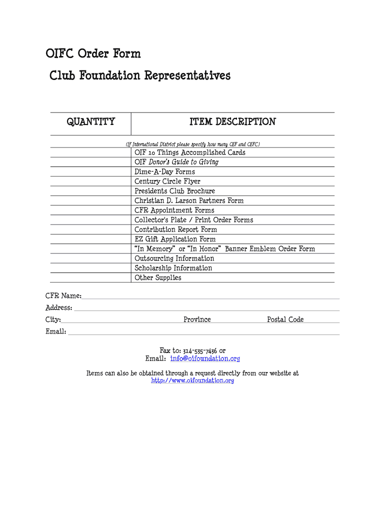 Fillable Online oifoundation OIFC Order Form - oifoundation Fax Email ...