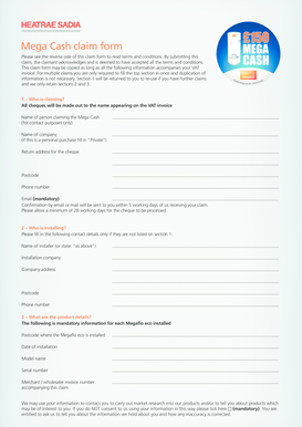 Fillable Online Mega Cash claim form - Plumb Center online Fax Email ...