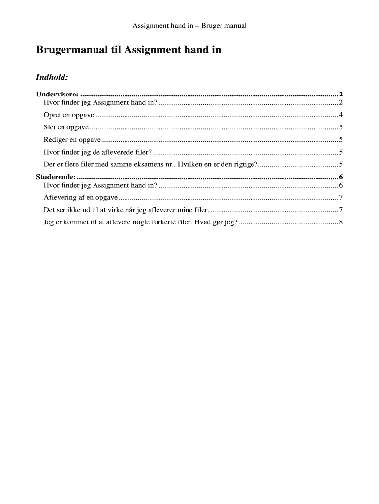 Fillable Online Brugermanual til Assignment hand in Fax Email Print ...