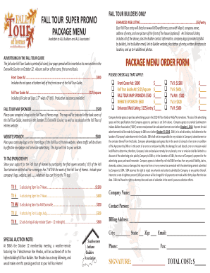 Fillable Online Fall tour super promo package menu package menu order ...