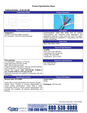 Fillable Online Product Specification Sheet Catalog Number: 18-4C-EX-MC ...